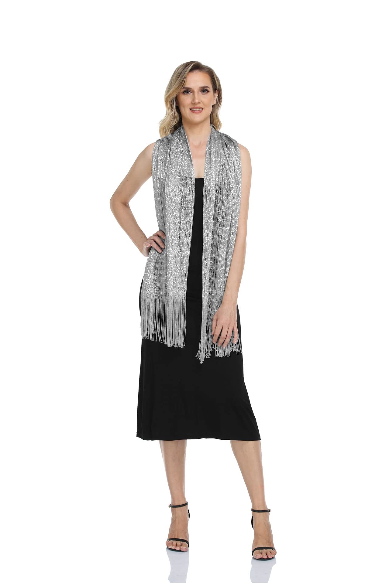 XFAK Sparkling Metallic Shawls and Wraps for Evening Wedding Party Silver