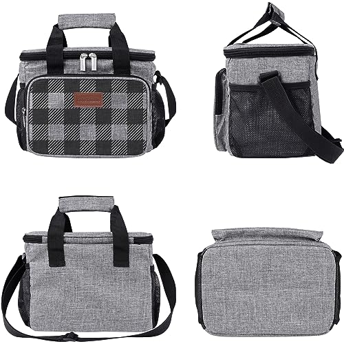 ToteTastic Lunch Bag for Women/Men, Insulated Reusable Lunch Box, LeakProof Lunch Tote Bag with Adjustable Shoulder Strap, Front Zipper Pocket and Dual Large Side Pockets for Work/Picnicl(9L,Plaid)