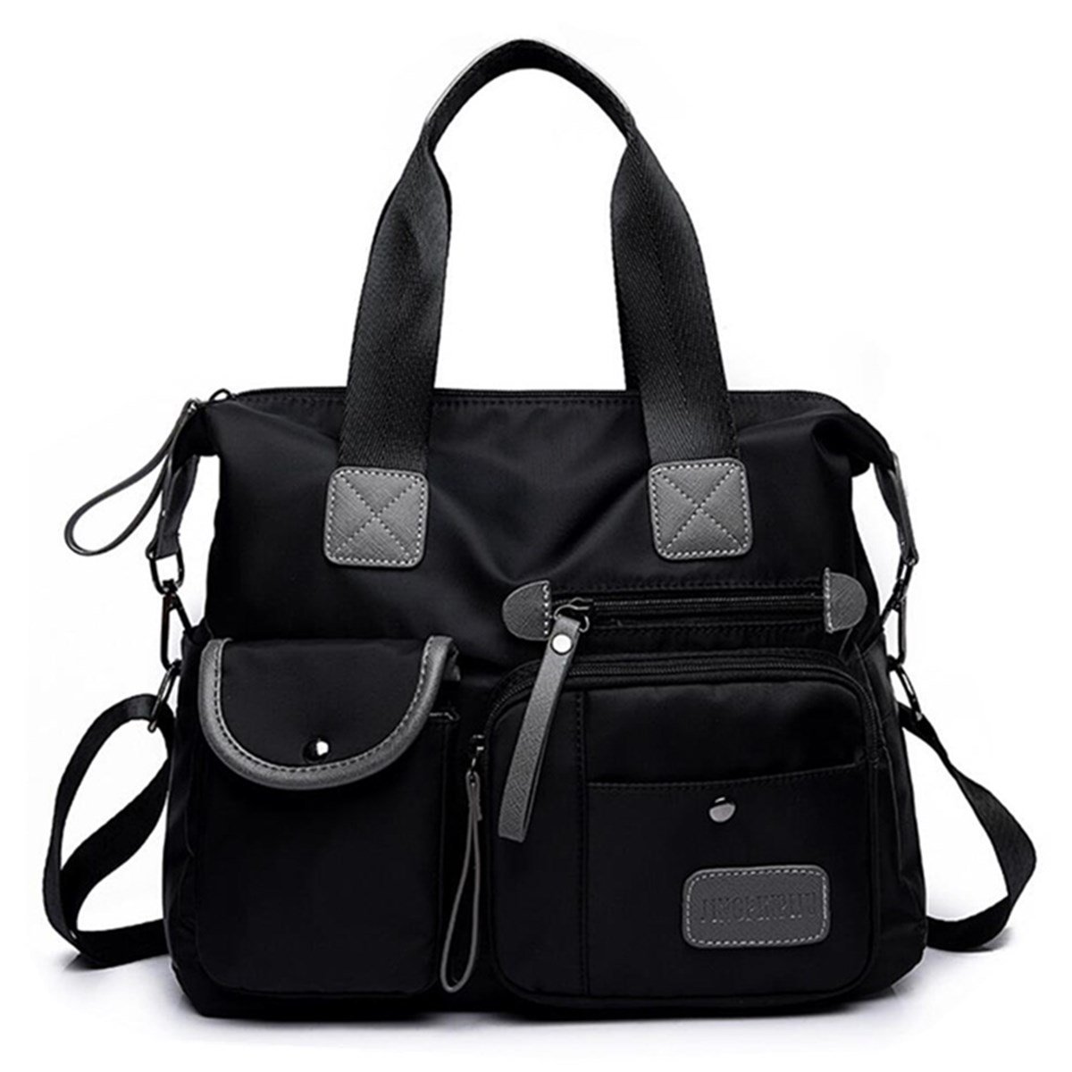 Women Lightweight Nylon Tote Bag Multiple Pockets Top Handle Handbag Ladies Purse Work Totes Travel Crossbody Shoulder Bag (1- Black)