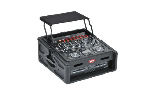 SKB Cases 1SKB-R102 10x2 Roto Rack/Mixer Console, 10U Slanted Rackmount on top, 2U rackmount in front, Steel Threaded Rails, Hard Lid and Doors, Side Access Ports for Cable Routing