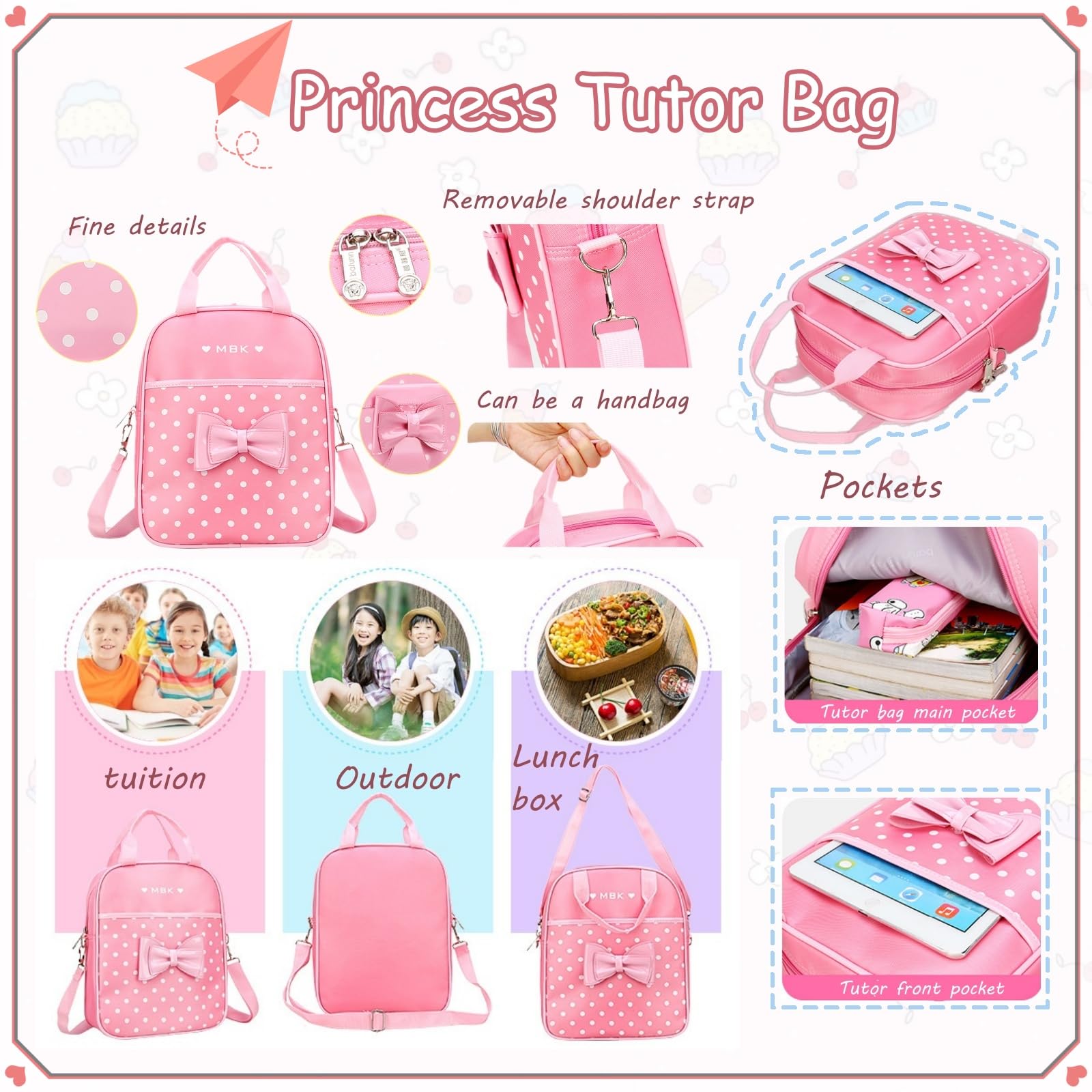 School Bags for Girls,Cute Bowknot Students Backpack,Elementary Princess Bookbag for School