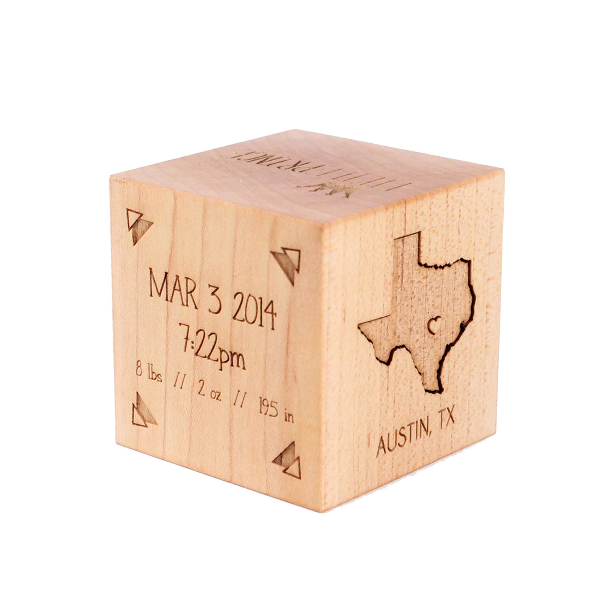 Smiling Tree Toys Customizable Keepsake Birth Blocks. All Natural, Wooden, Personalized Heirloom Gift for Baby or Toddler (Girl Block)
