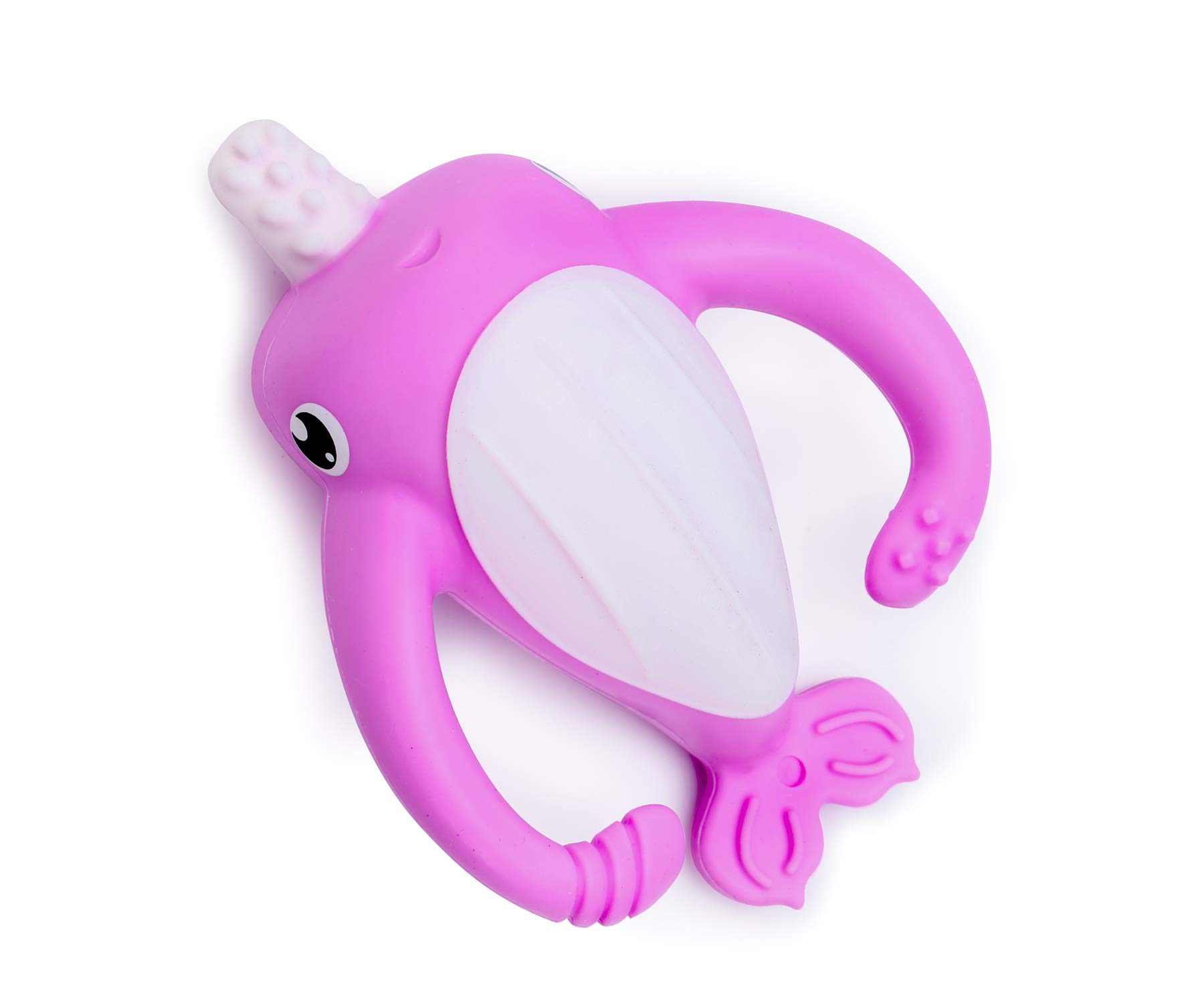 Smily Mia Nora Narwhal Soft Silicone Teething Toy/Toothbrush with Two Handles for 3M+ Babies Teething Pain Relief,Purple