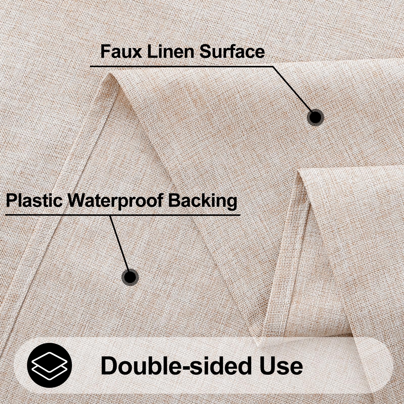 smiry Rectangle Faux Linen Table Cloth, Waterproof Burlap Fabric Tablecloth, Washable Decorative Farmhouse Table Covers for Kitchen, Dining, Parties, 52x70, Beige