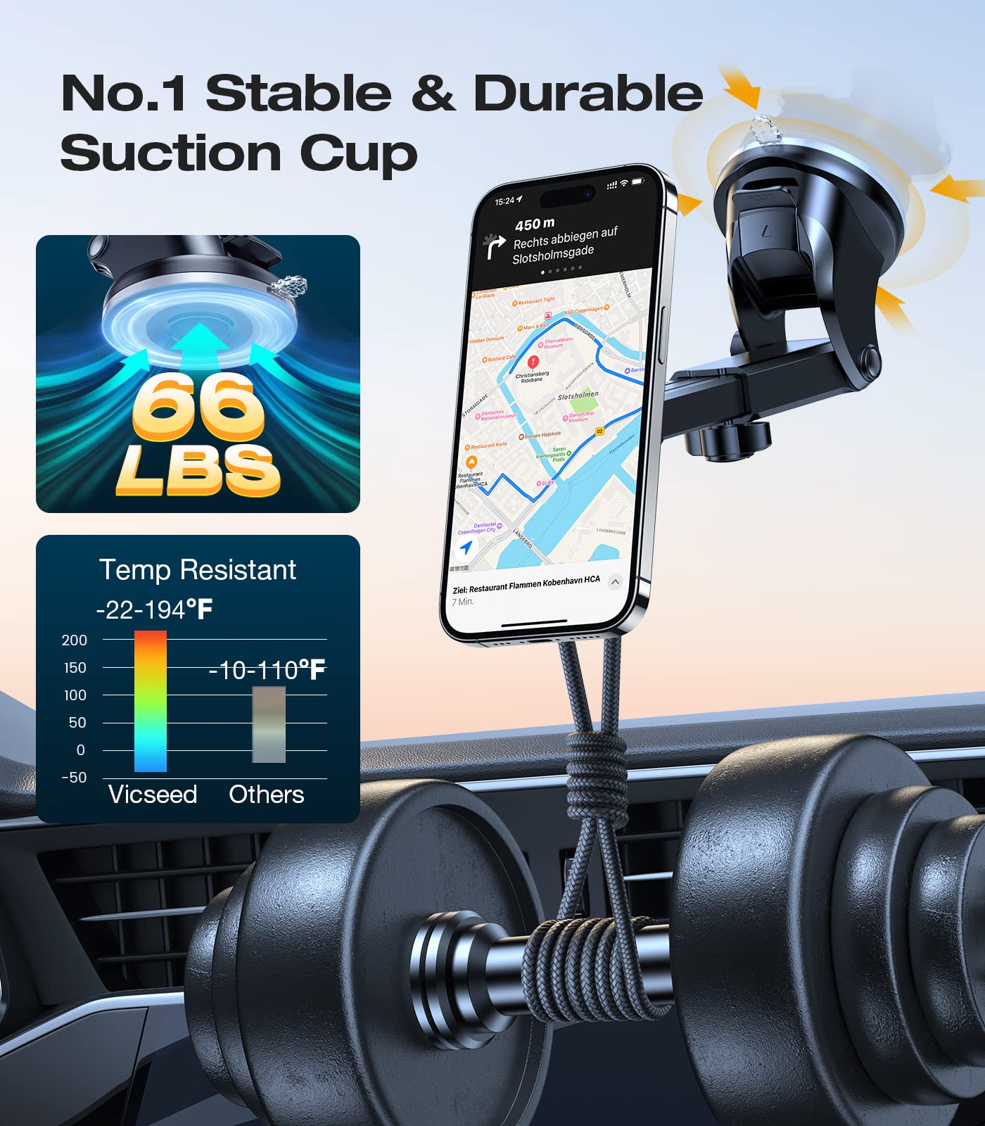 VICSEED for MagSafe Car Mount Dash - [8lbs Powerful Magnets][Long Arm Adjustable] Magnetic Phone Holder for Car Phone Mount for Car 3 in 1 Car Phone Holders for iPhone 15/14/13/12 All Phones