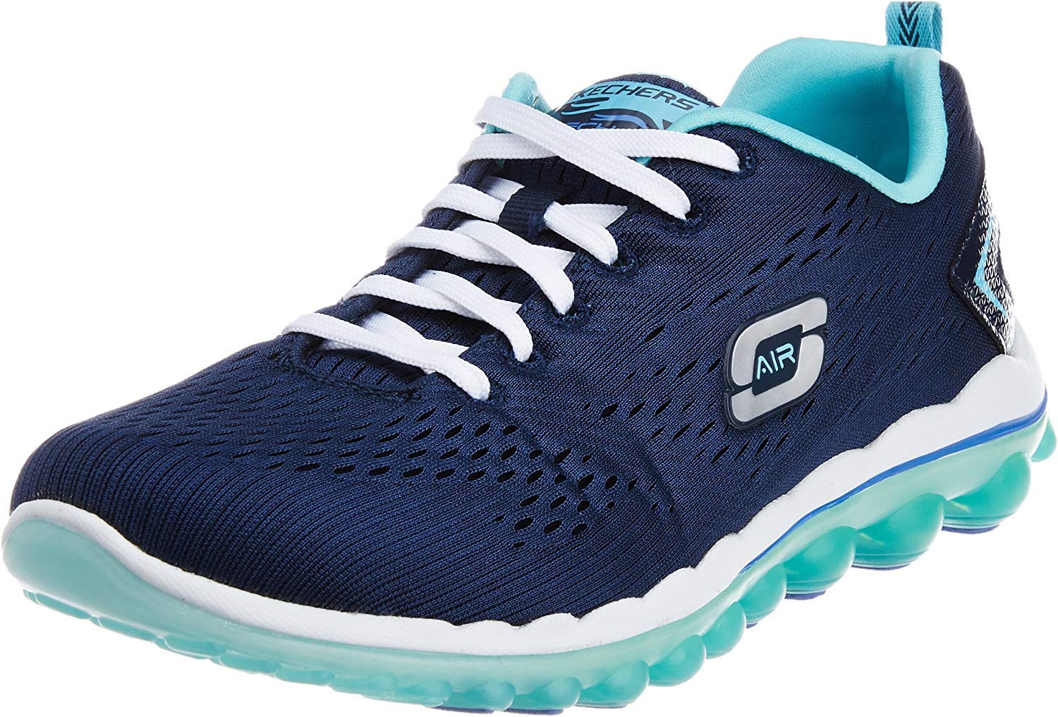 Skechers Sport Women's Skech Air 2.0 Run High Fashion Sneaker, Navy Mesh/Light Blue Trim, 8.5 Wide