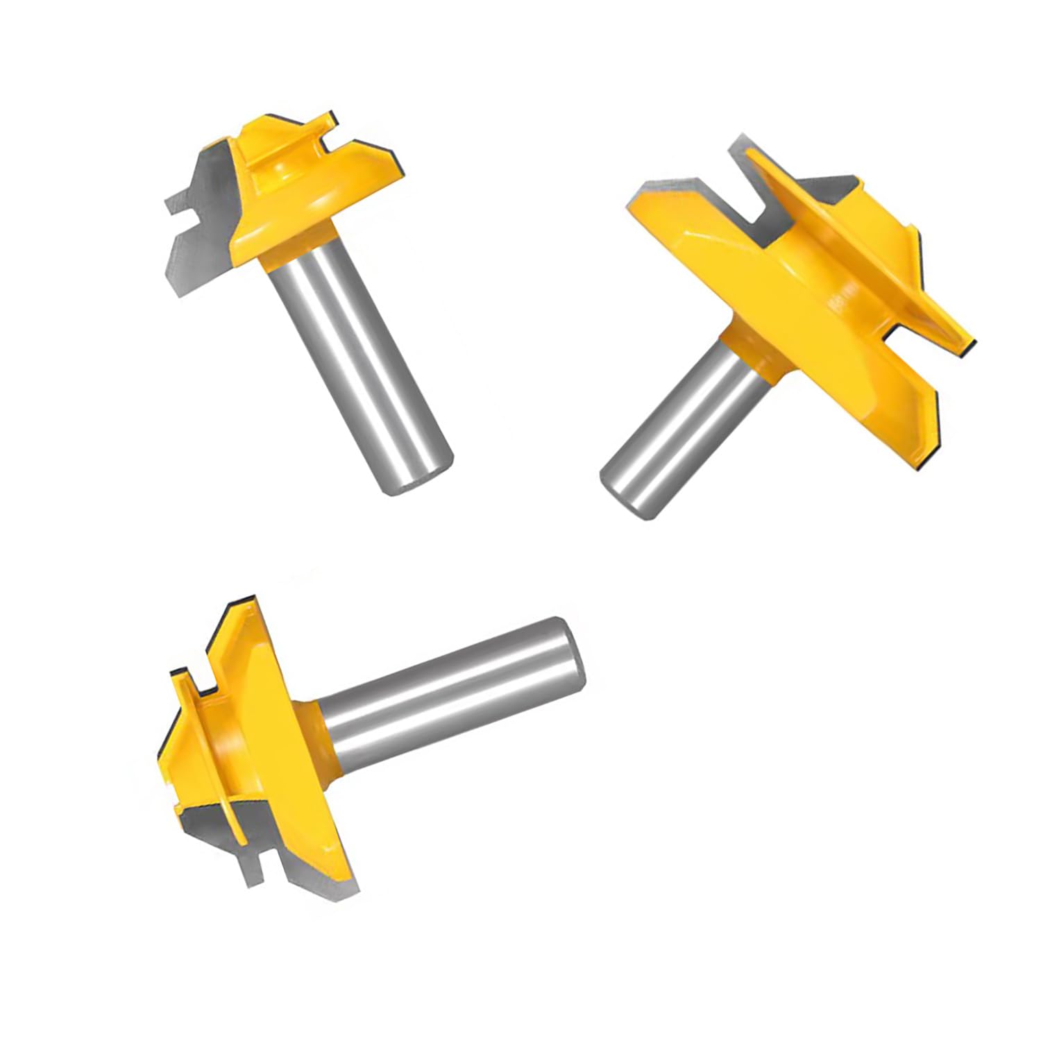 TOTOWOOD 45 Degree Lock Miter Router Bit 3-Piece Set, for 31/64", 3/4",1",Cutting Height, 1/2 Inch Shank.Woodworking Tools Joint Router Bits 3PCS 1/2 Shank)