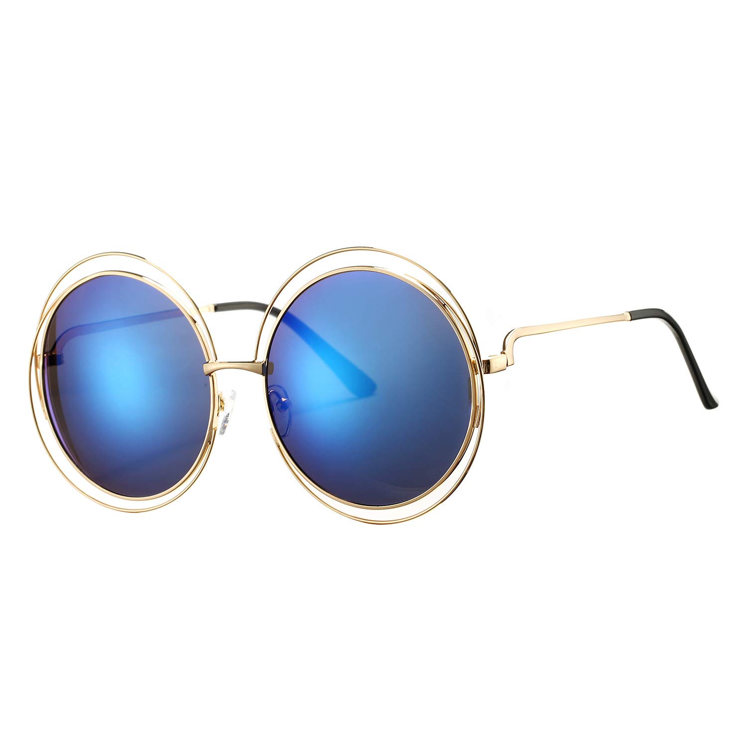 Pro Acme Women’s Double Circle Metal Wire Frame Oversized Round Sunglasses (Brown)