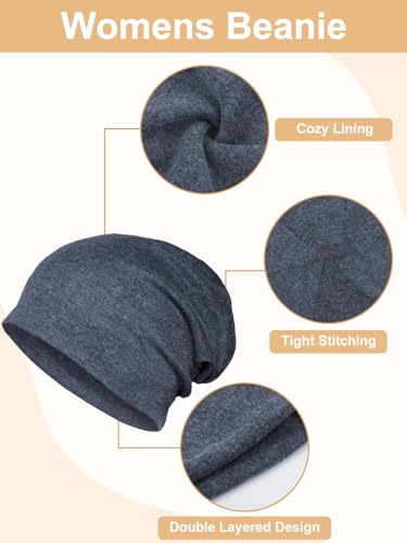 Senker Fashion Cotton Slouchy Beanie Hats, Chemo Headwear for Women Men Soft Lightweight Chemo Skull Cap Elastic Sleeping Cap Black Grey