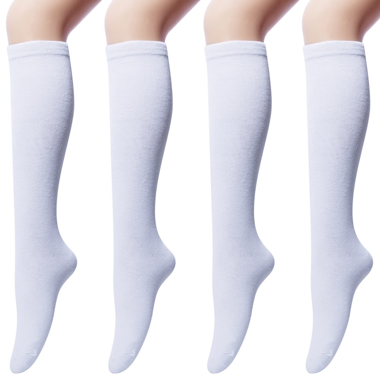 Senker Fashion Women's 4 Pairs Knee High Cotton Solid Knit Socks, White(4 Pairs)