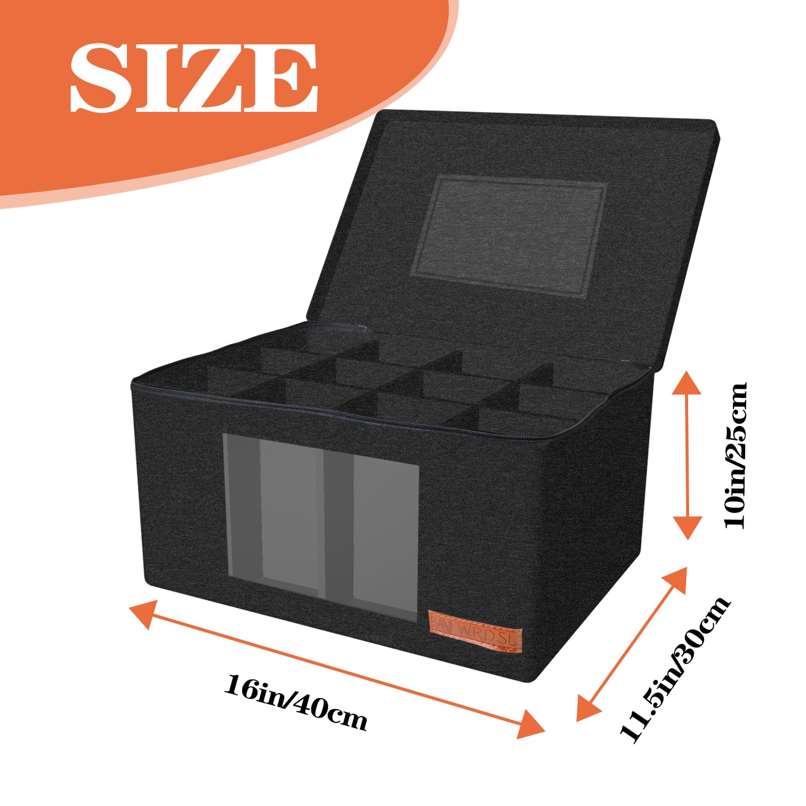 WRDSL Wine Glass Storage, Wine Glass Storage Box with Dividers, Stackable Stemware Storage Cases for 12 Crystal Glassware, Moving Supplies, Household Essentials (BLACK)