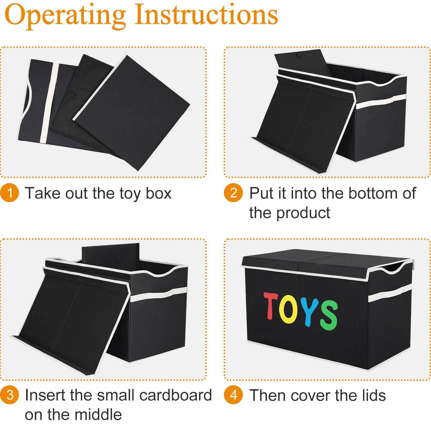 VICTOR'S Kids Toy Box Chest - 2 Pack Large Lightweight Collapsible Toy Storage Organizer Boxes Bins Baskets Thick Grey + Black, 26.8in x 13.8in x 16in