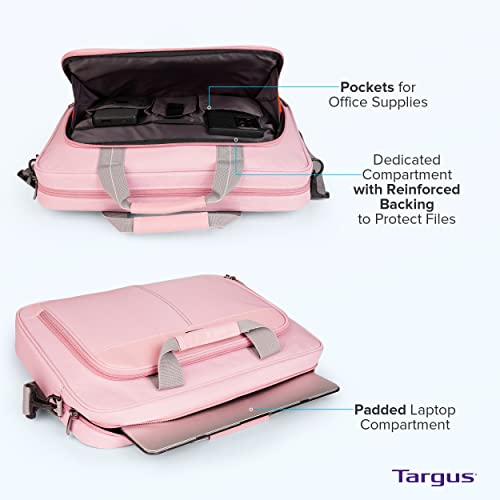 Targus 15-16 Inch Classic Slim Laptop Bag, Pink - Ergonomic Briefcase and Messenger Bag - Spacious Foam Padded Laptop Bag for 16" Laptops and Under (TCT027US)