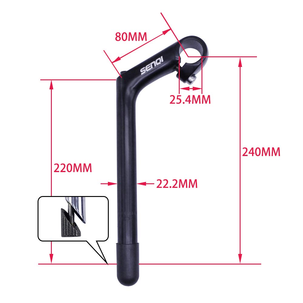 SENQI 22.2×25.4mm Electroplating Gooseneck Stem Aluminum Alloy Stems with Teeth BSB040(80×180×200,Black)