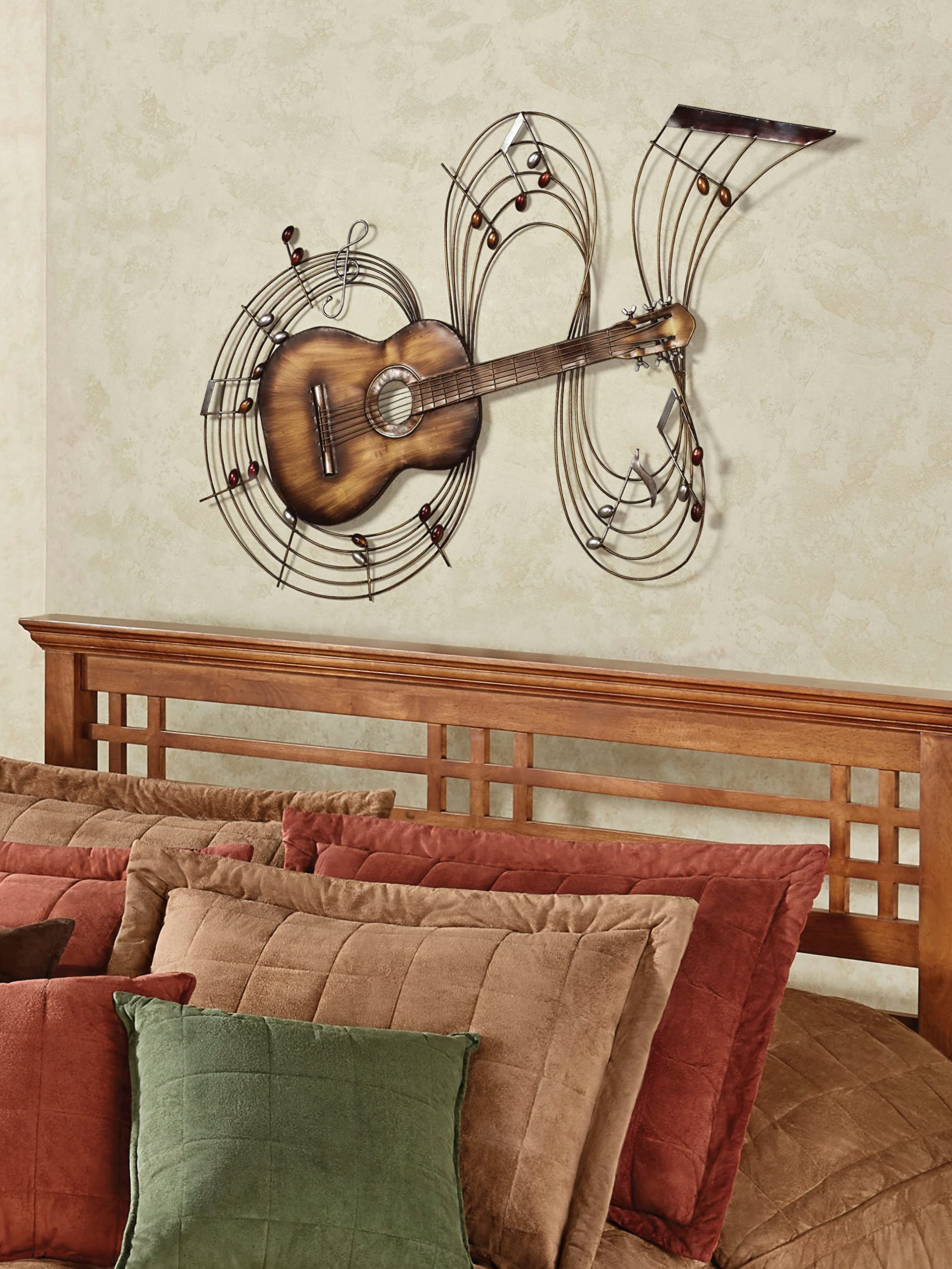 Touch of Class Within The Music Guitar Metal Wall Art - Brushed Bronze - Lines of Musical Notes in Shades of Copper and Silver - Hanging Music Decor Sculptures for Studio