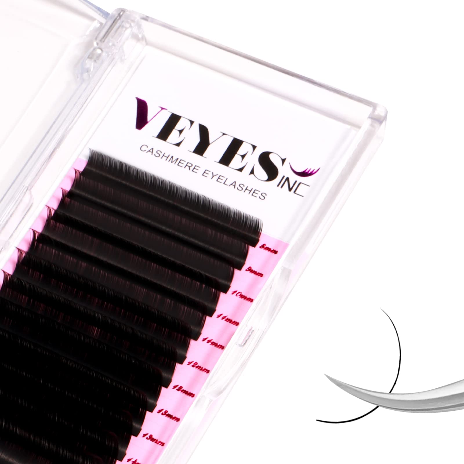 VEYES INC Cashmere Volume Lash Extensions C CC D DD LD L B J M Curl 0.03-0.20 thickness, Super Matte Black Individual Eyelashes Tray, Professional Supplies for Lash Techs (0.05 CC 12mm)