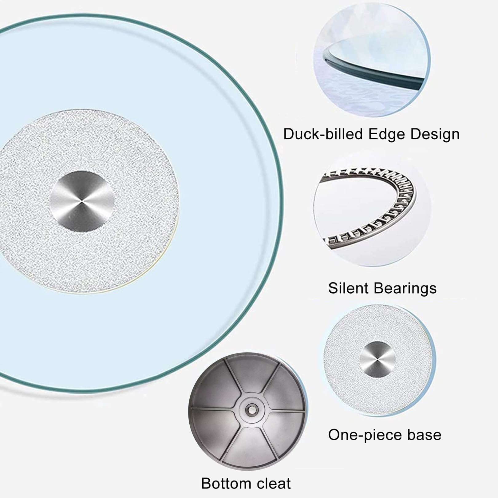 ZQKJLH Lazy Susan Tempered Glass Heavy Duty Turntable Round Dining Table Swivel Large Tabletop Serving Plate Transparent Rotating Tray with Silent Bearing Centerpieces ( Battery *1 : Ø 50cm/20in )