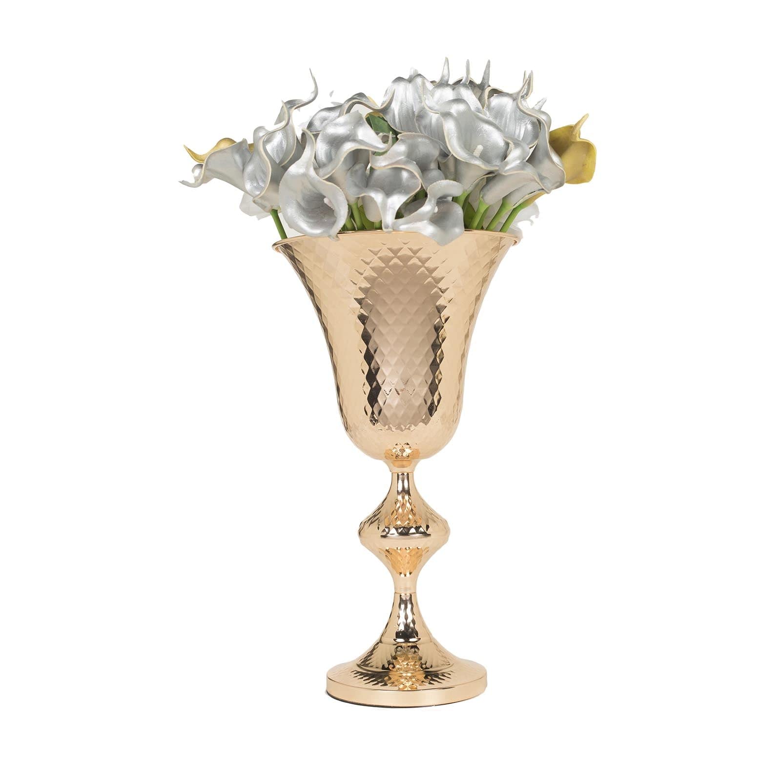 TABLECLOTHSFACTORY 16" Gold Hammered Style Metal Trumpet Vase Centerpiece Gold Vase Dining Room Coffee Table Decorative Centerpiece