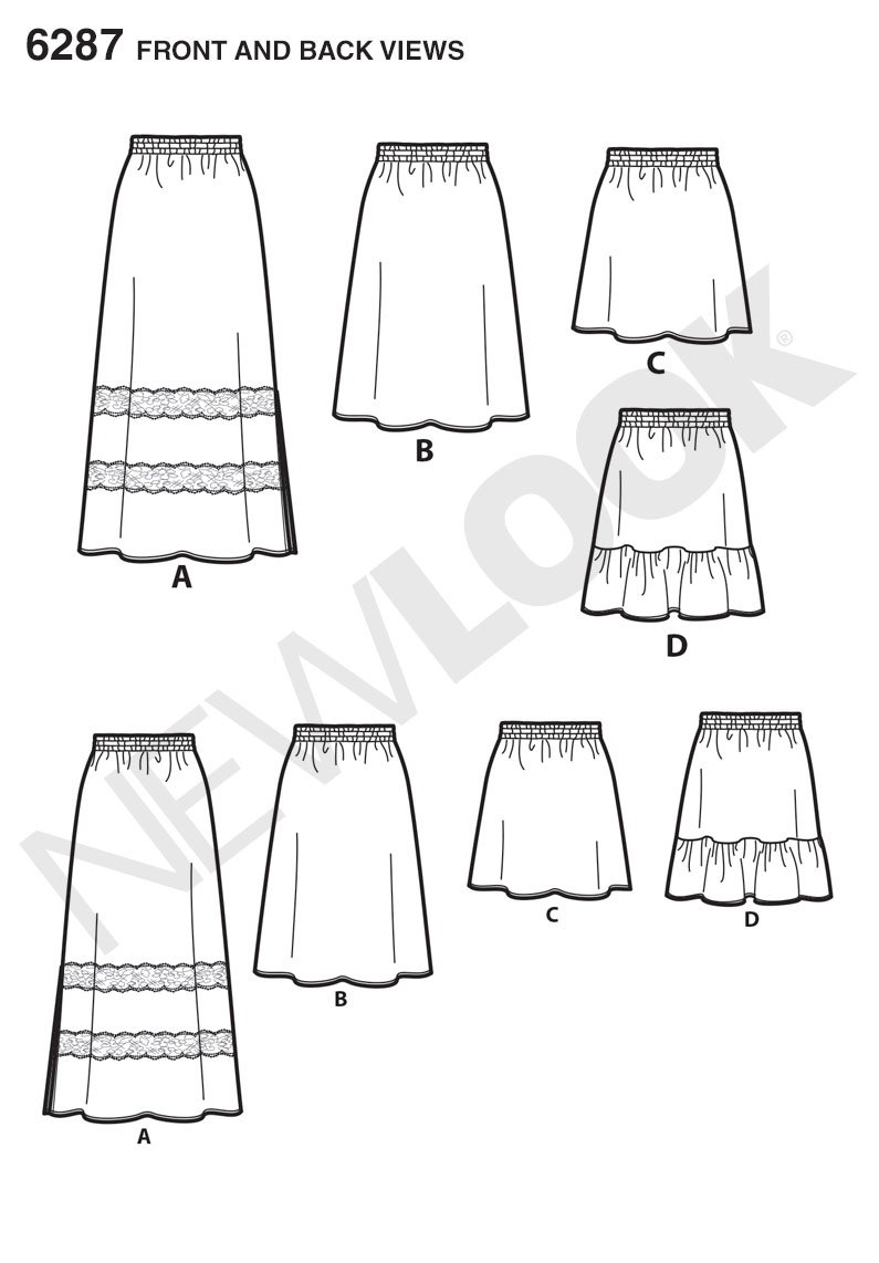 Simplicity Creative Patterns New Look 6287 Misses' Pull On Skirt in Four Lengths, A (10-12-14-16-18-20-22)