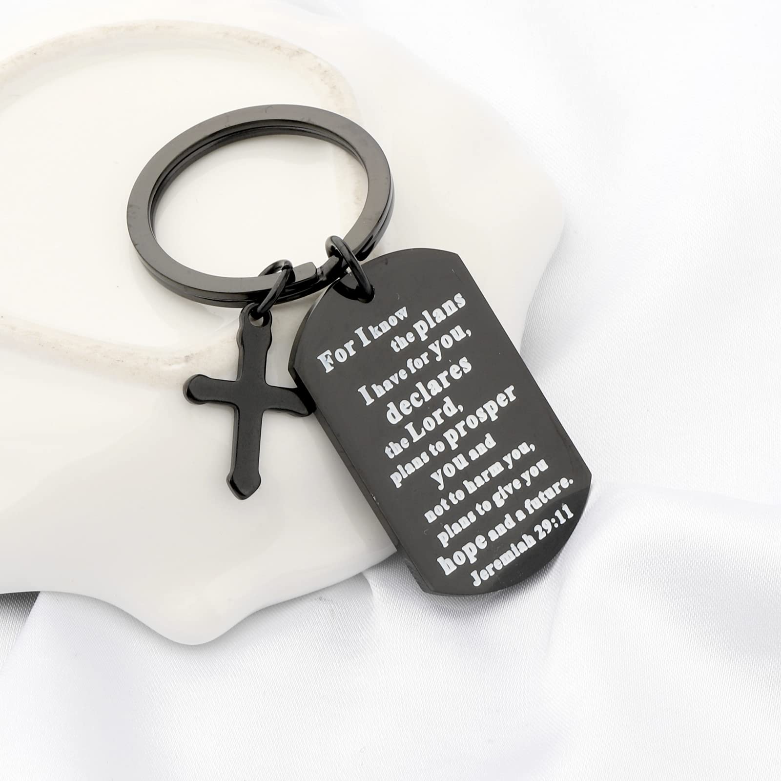 WSNANG Christian Gift Jeremiah 29:11 Keychain I Know The Plans I Have for You Keychain Religious Jewelry Christian Fans (black)