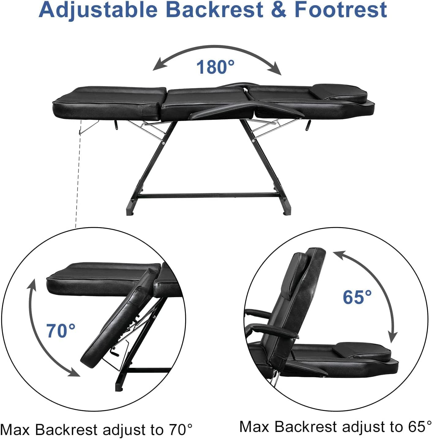 Tattoo Chair with Stool Message Bed Spa Salon Table Facial Chair for Client Esthetician White Max Weight Capacity 330lbs Black