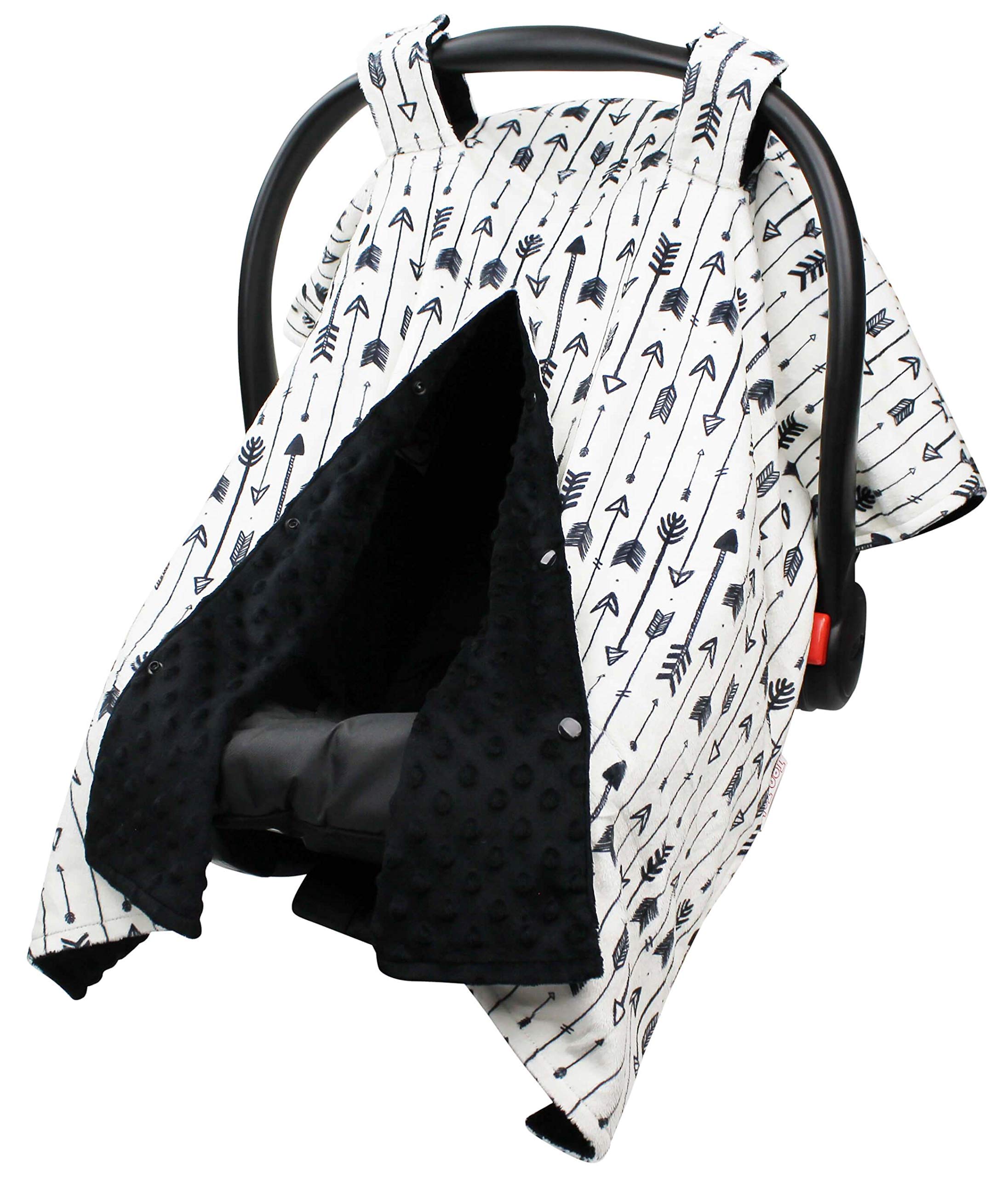 Top Tots Baby Car Seat Canopy Cover - Black Native Arrows on White