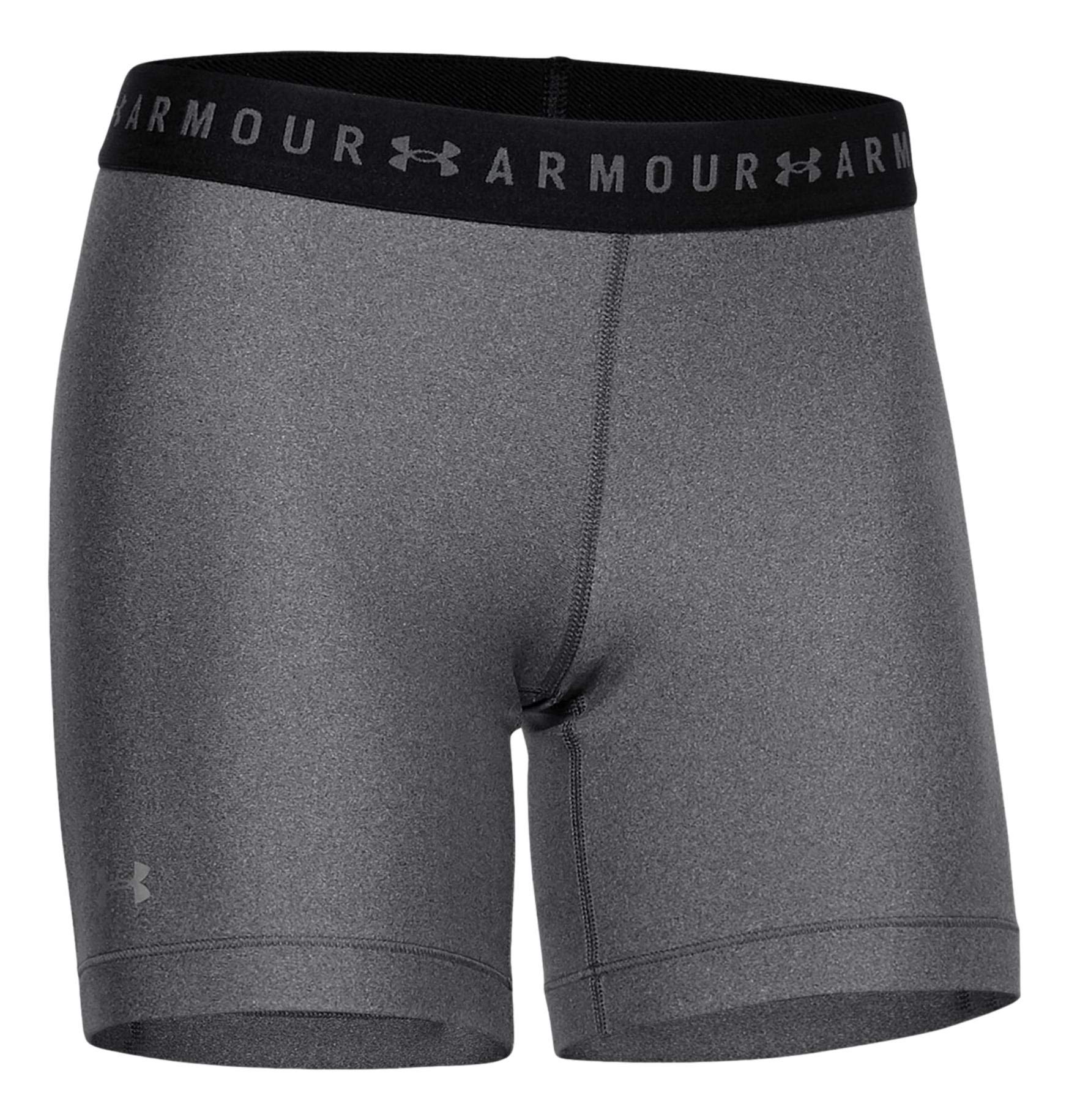 Under Armour Women's HeatGear Middy Shorts (Charcoal Light Heather/Metallic Silver, Small)
