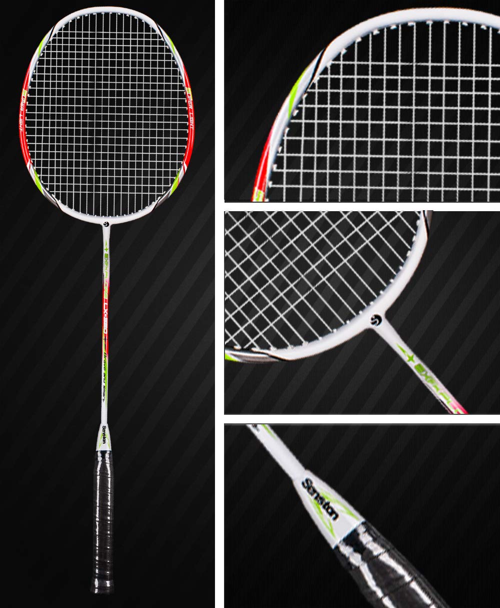Senston Badminton Racket Set Badminton Rackets + 6 Pack Shuttlecock and 2 Overgrips(Random Color)