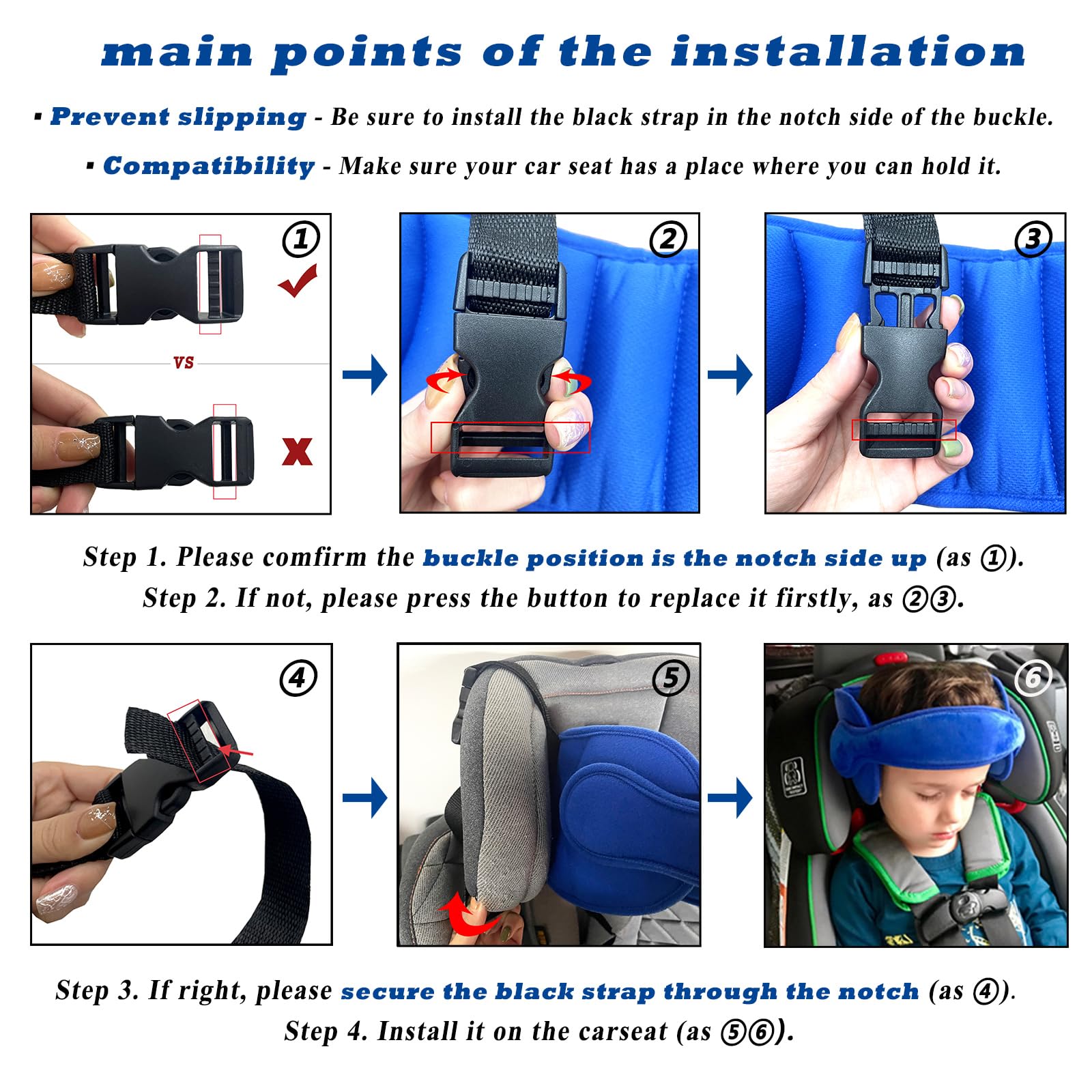 StoHua Adjustable Child Car Seat Head Support - Toddler Carseat Head Neck Pillow Strap, Kids Safety Neck Relief Head Support Band Sleep Strap, Brown