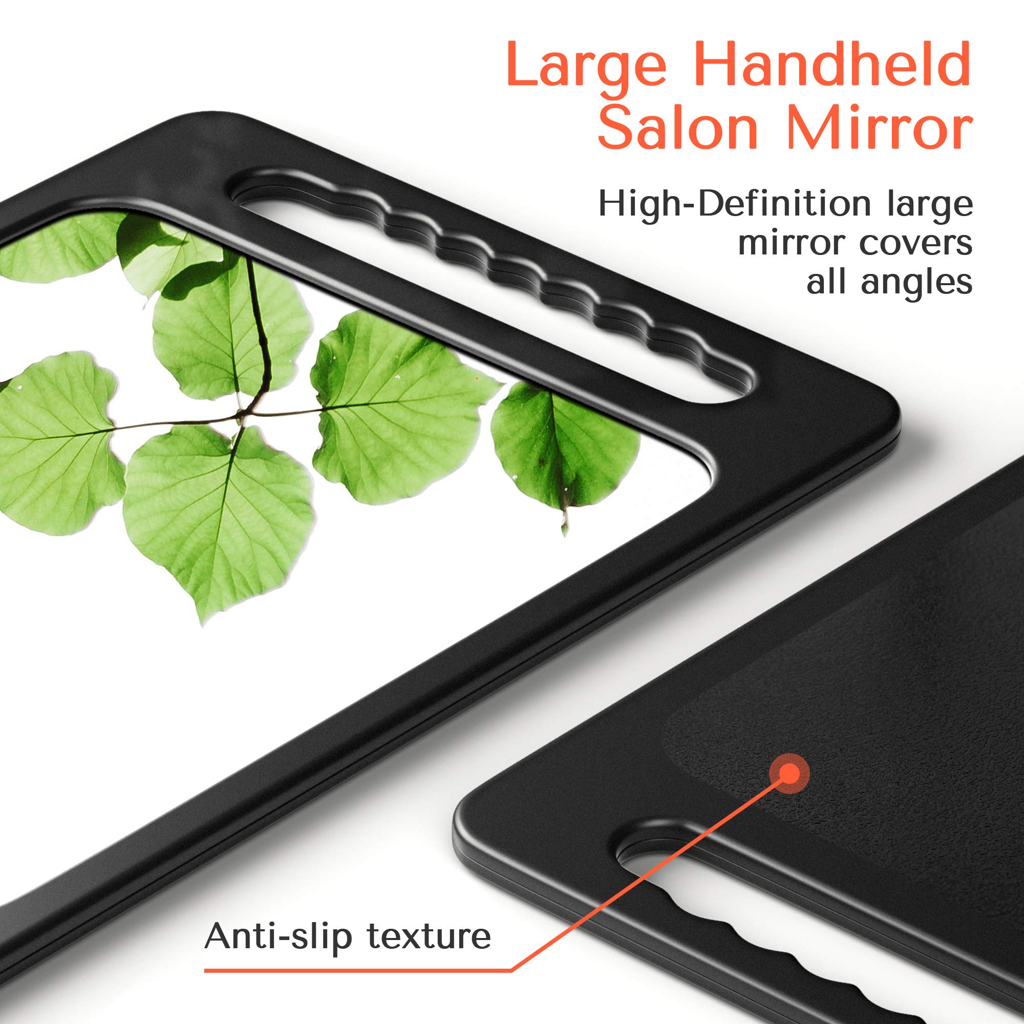 TASALON Unbreakable Hand Mirror with Double Handle - Large Handheld Barber Mirror for Hair and beauty Salon - Durable Hand Held Mirrors for barbershop - Lightweight Haircut Mirror with Double Handgrip