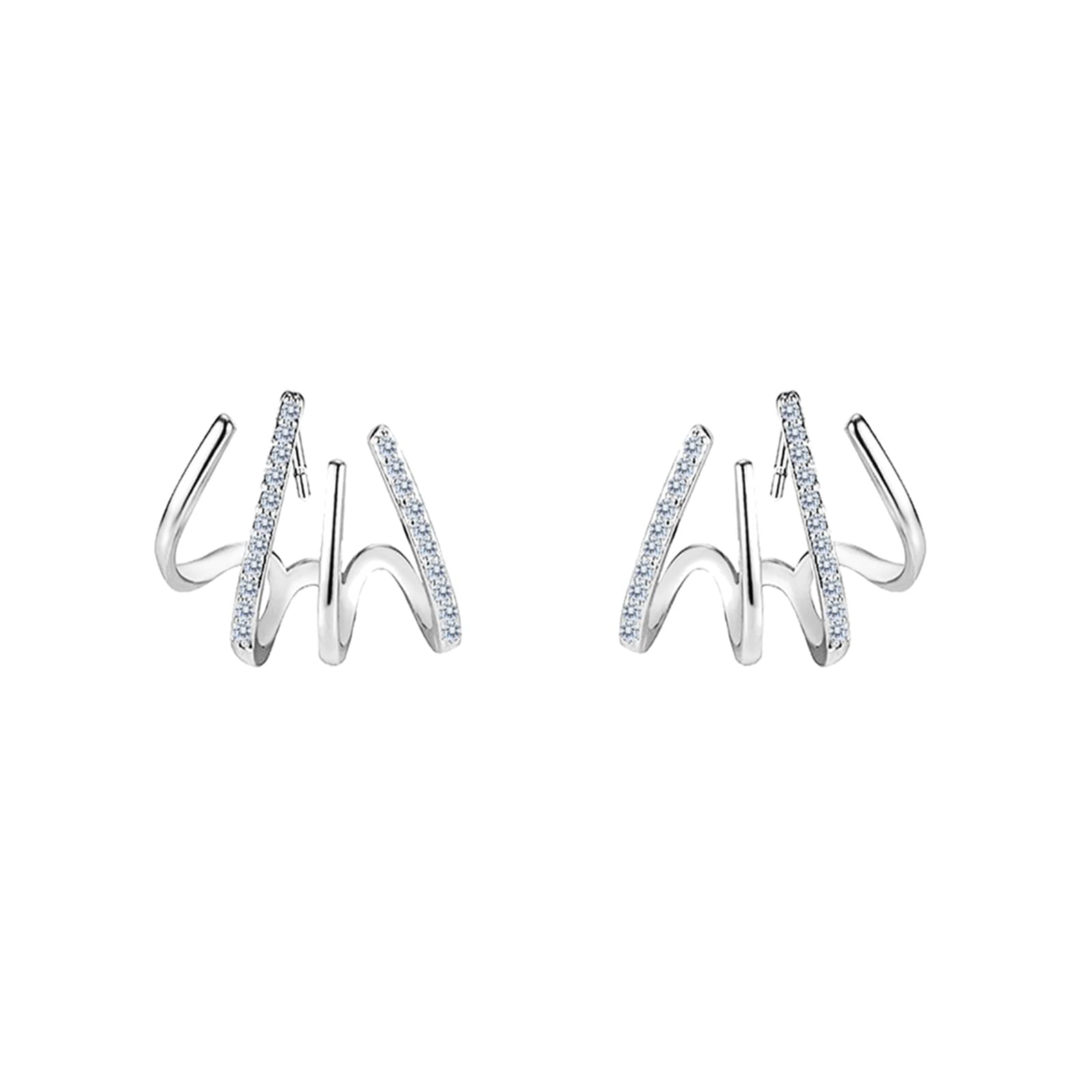 Todenb Claw Earring Cuff for Women,Zircon Needle Ear Cuffs Stud Earrings Minimalist Ear Wrap Piercing Earrings for Prom Jewellery (Silver)