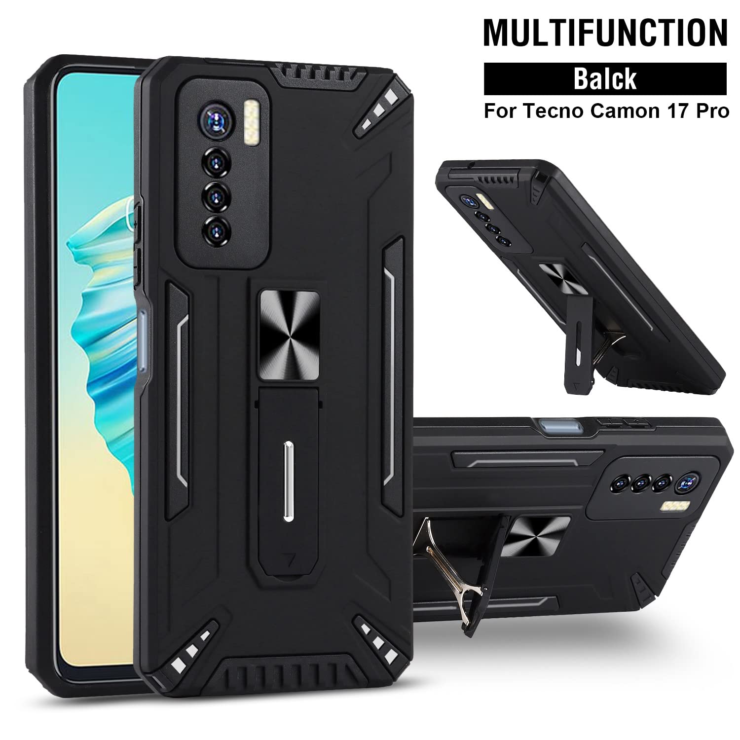 ZHANGUO Mobile Phone Case Bag Case for Tecno Camon 17 Pro, for Tecno Camon 17 Pro Case Heavy Duty Full Shock Absorption Body Protector Tpu Rubber with PC Disk Phone Case Cover
