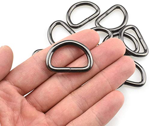 SKEMIX Extra Thick 4mm Welded Strong D Shape Rings D Ring Metal Heavy Duty Black 1” Inside Width 12 Pack for Dog Collars Harnesses Fabric Paracord DIY Strap Webbing Craft Smooth Rust Proof