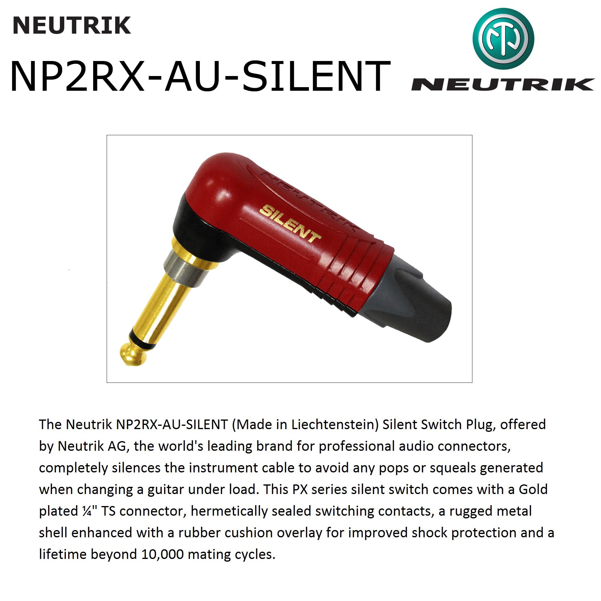 WORLDS BEST CABLES 10 Foot - Guitar Bass Instrument Cable Custom Made Using Mogami 2524 Wire and Neutrik NP2RX-AU-SILENT & Neutrik NP2X-B ¼ Inch (6.35mm) TS Plugs