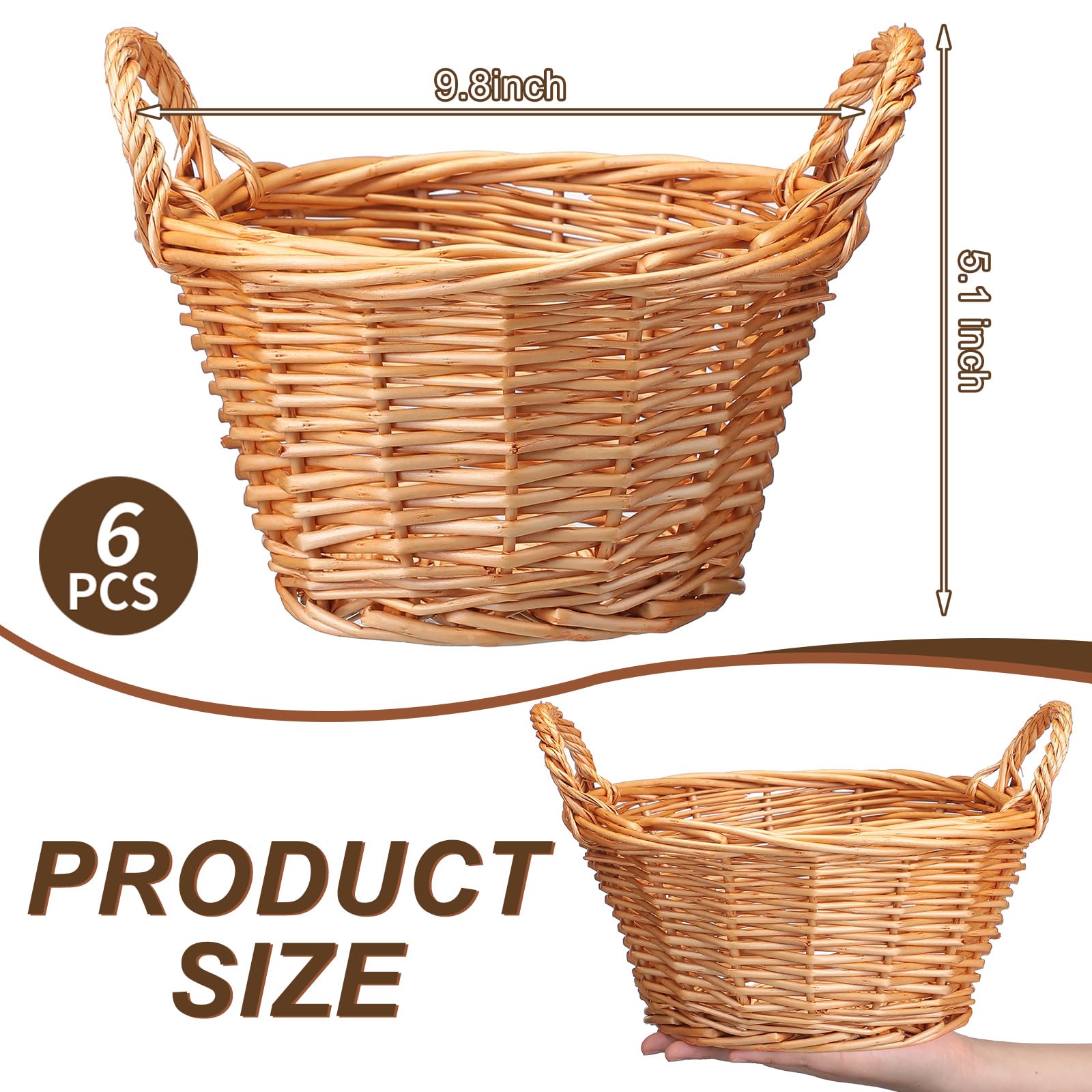 Tatuo 6 Sets 9.8 x 5.1 Inch Wicker Basket with Gift Bags and Ribbons Rattan Baskets Bulk with Handle Gifts Empty Basket for Easter Egg Gathering Storage Wedding Graduation Baby Shower