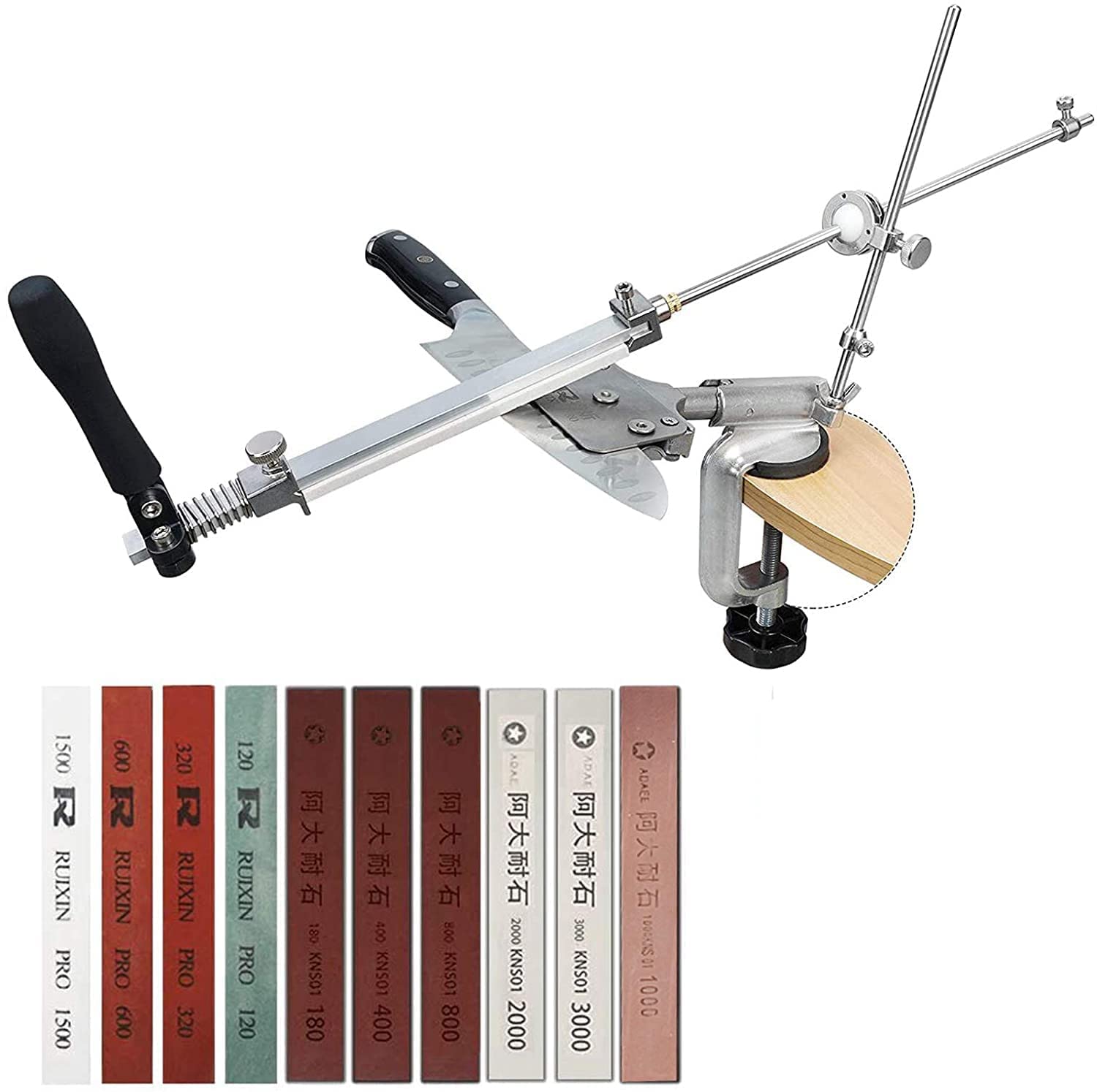 XST Knife Sharpening Kit System,360° Flip Design, Rotation Fixed-Angle, Professional Stainless Steel Kitchen Chef Knife Sharpener, Abrasive Holding Tools with 10 Whetstones