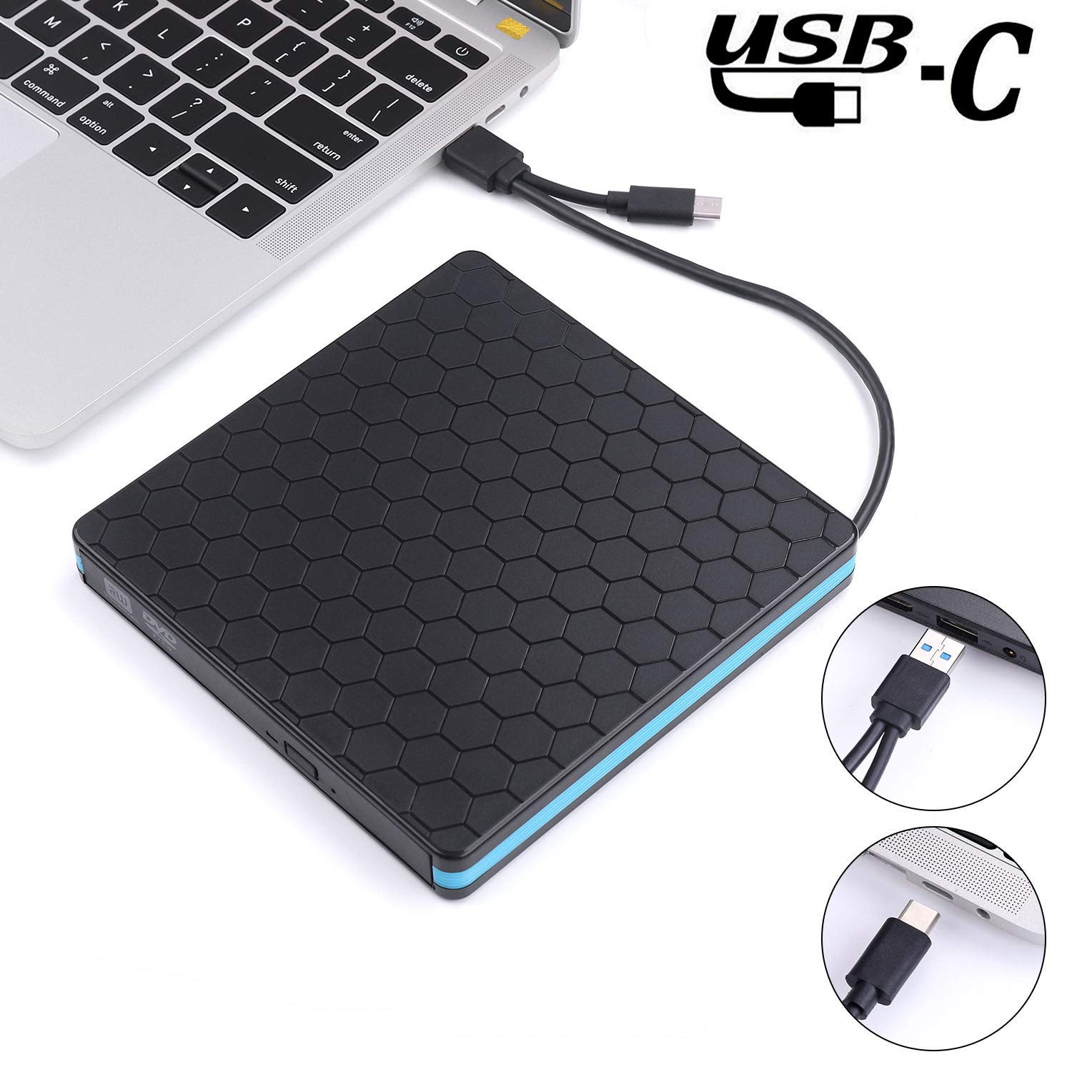 Smyidel External CD DVD Drive USB3.0/Type-C, Portable CD DVD +/-RW Optical Drive Burner (Foot Ball Appearance DVD)