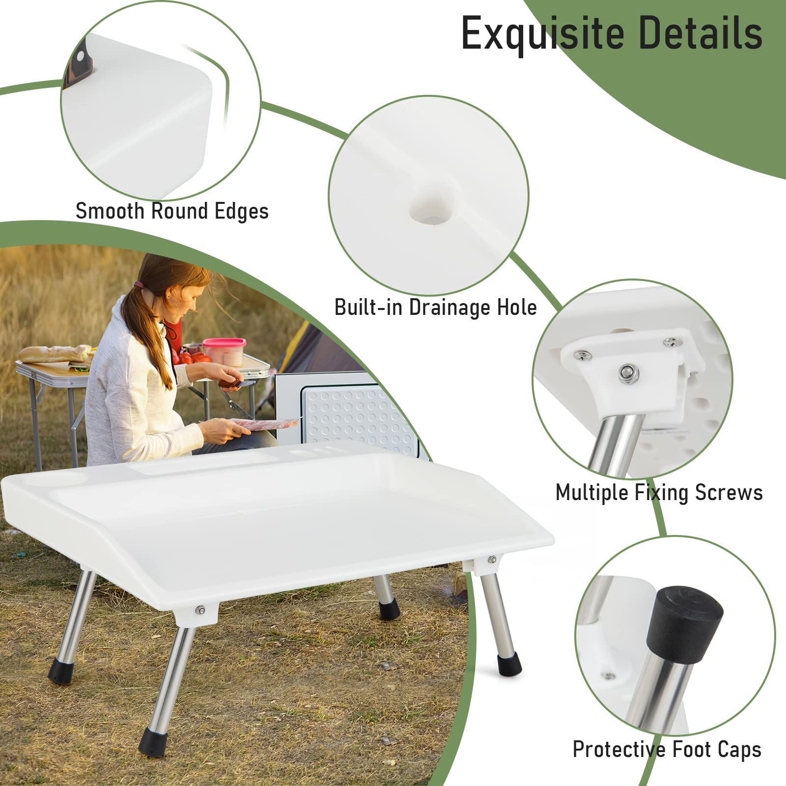 S AFSTAR Folding Fish Cleaning Table, Portable Fish Fillet Cutting Table w/Knife Slots, Cup Holder, Drainage Hose, Compact Boat Bait Table, Small Cutting Board for Camping Picnic Beach
