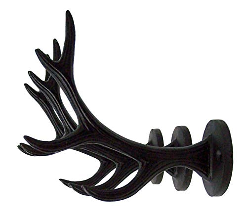 Wowser Four Point Black Deer Antler Cast Iron Wall Mount Coat Hooks, 5 1/2 Inch, Set of 3
