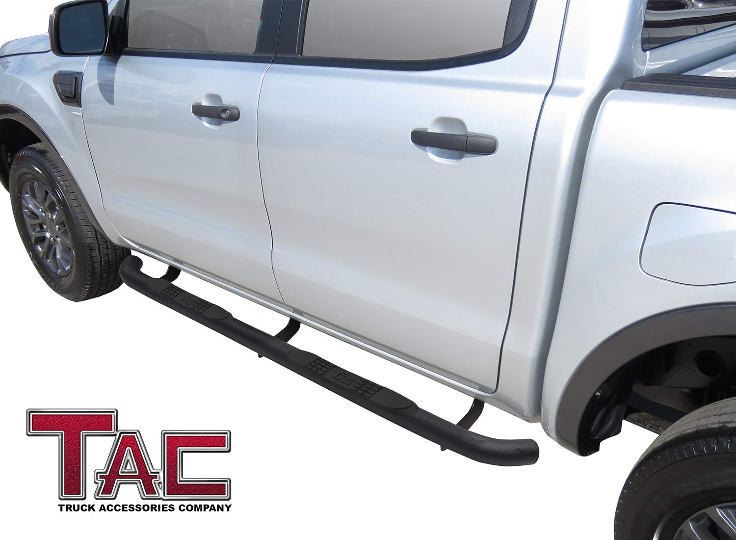 TAC 3” Side Steps Compatible with 2019-2024 Ford Ranger SuperCrew Truck Pickup Texture Black Running Boards Nerf Bars Side Bars Off Road Accessories 2pcs
