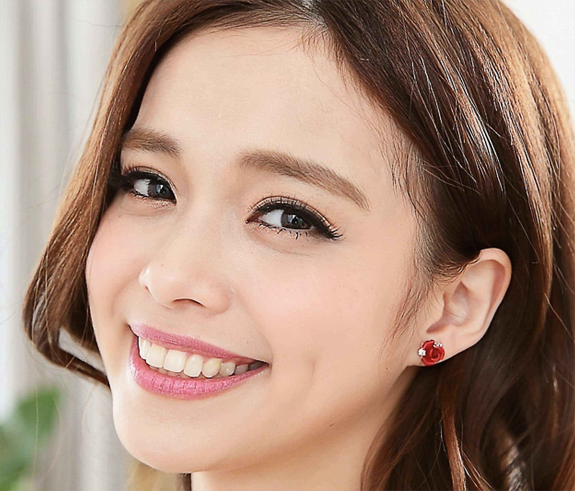 Rose Gold Plated Simple Red Rose Stud Earrings Fashion Jewelry for Women