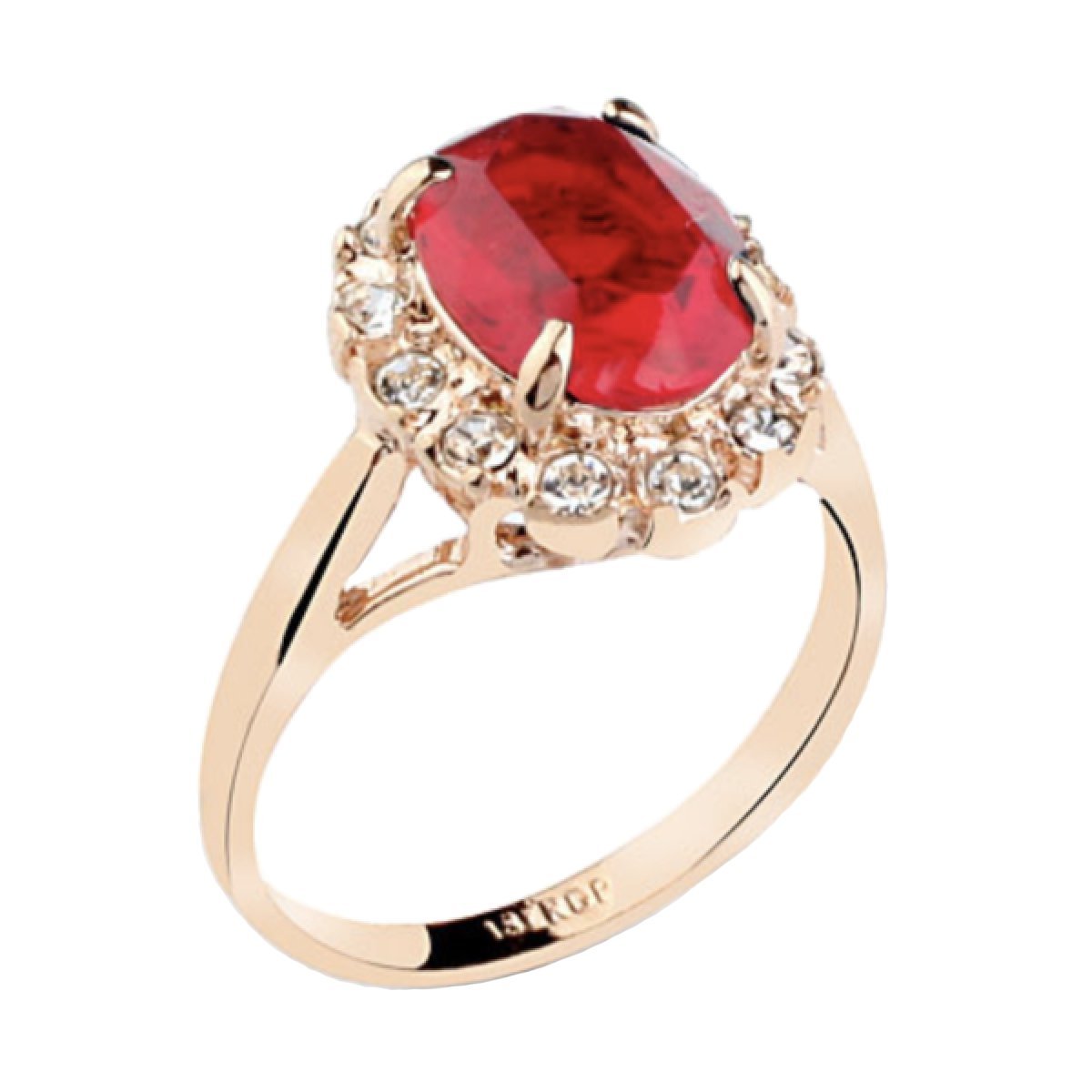 Rose Gold Plated Oval Shaped Ring with Ruby Red Swarovski element Crystal and Clear Round Shaped Cubic Zirconia Fashion Jewelry for Women (8)