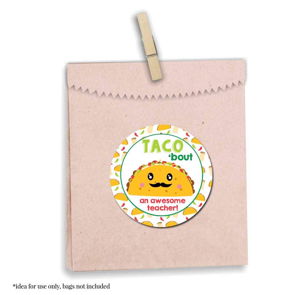 Taco ‘Bout an Awesome Teacher Appreciation Thank You Sticker Labels, 40 2" Party Circle Stickers by AmandaCreation, Great for Envelope Seals & Gift Bags