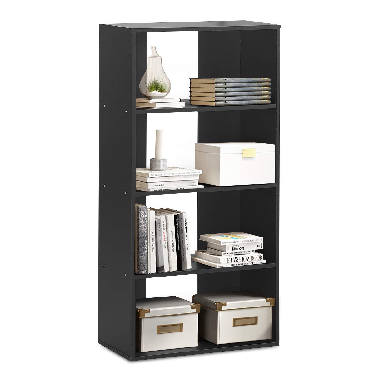 Tangkula 4-Tier Open Shelf Bookcase, Storage Bookshelf, Free Standing Open Display Bookshelf, Utility Bookshelf for Home Office, 4-Shelf Bookshelf, 24”L x 12”W x 47.5”H (Black)