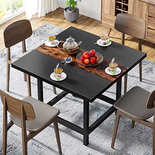 Tribesigns Square Dining Table for 4 People, Farmhouse 39.4"x 39.4" inches Wooden Kitchen Table Patio Table for Backyard &Small Space, Black&Retro (Rusitc&Black)