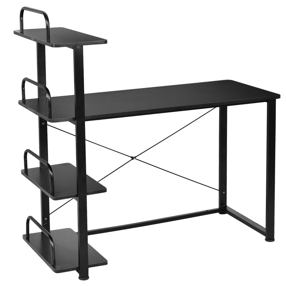 Tangkula Computer Desk with 4 Tier Shelves, Home Office Desk, Study Writing Desk, Space Saving Computer Workstation, Gaming Desk (Black)