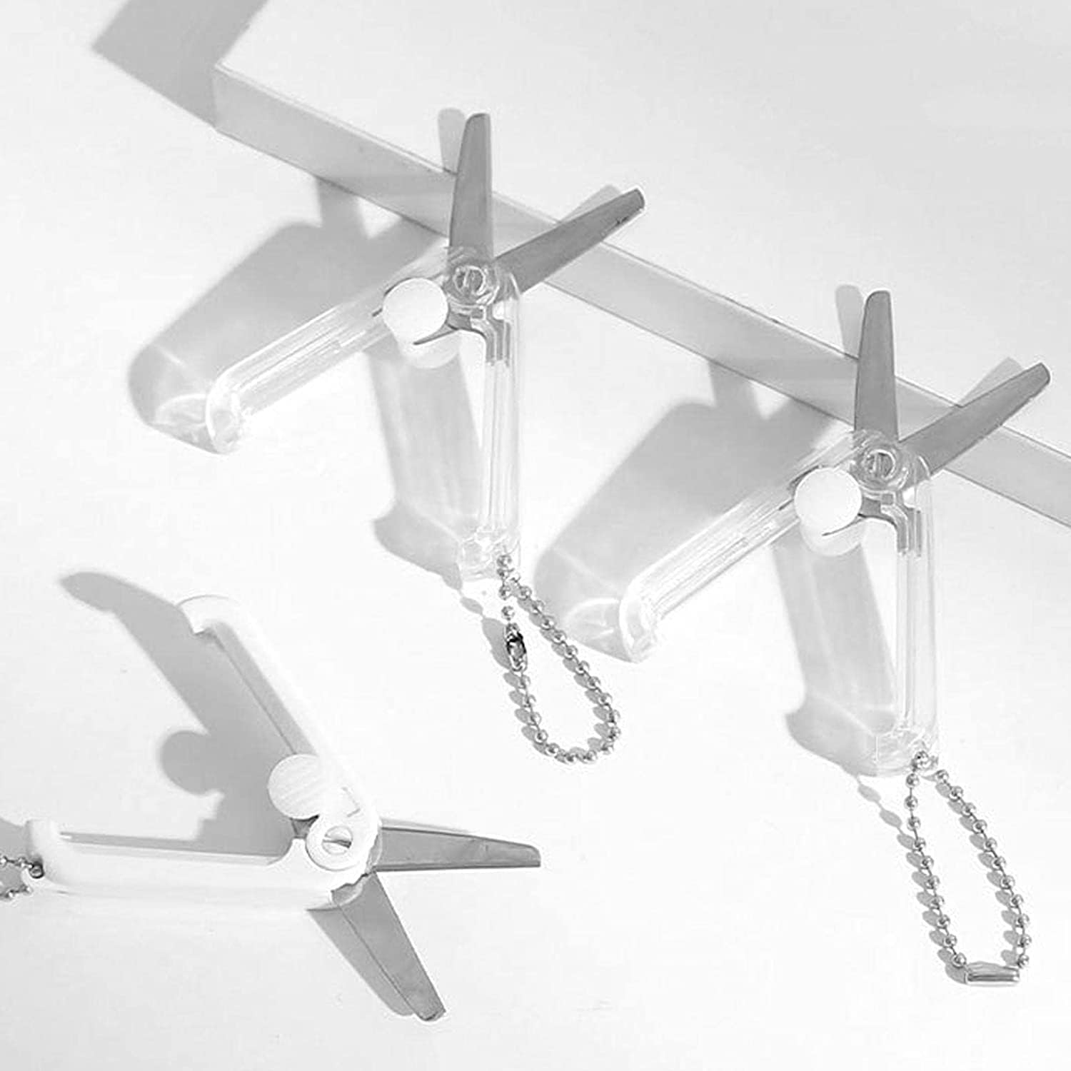 White Folding Scissors Safe Portable Travel Scissors Mini Scissor Foldable Telescopic Cutter Pocket with Keychain for Cutting, Scrapbooking, Crafting, Sewing