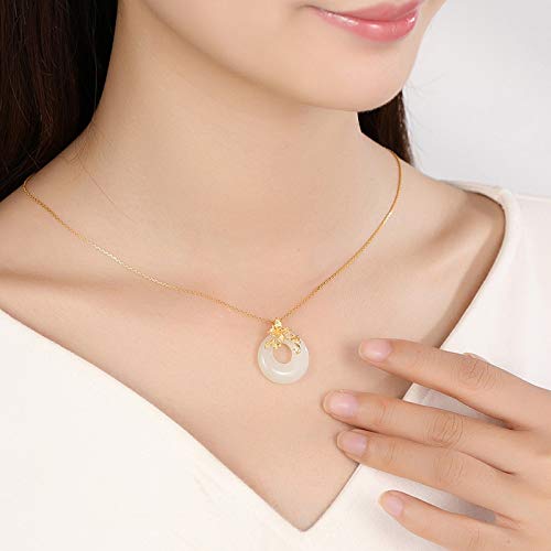 XUANQING White Jade Pendant Necklace 14K Gold Women's Jewelry Necklace (round)