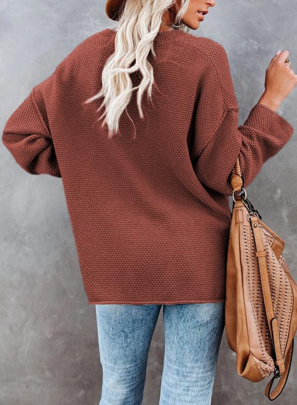SHEWIN Womens Waffle Knit V Neck Long Sleeve Oversized Sweaters for Women Trendy 2023,(US 16-18) XL,Red