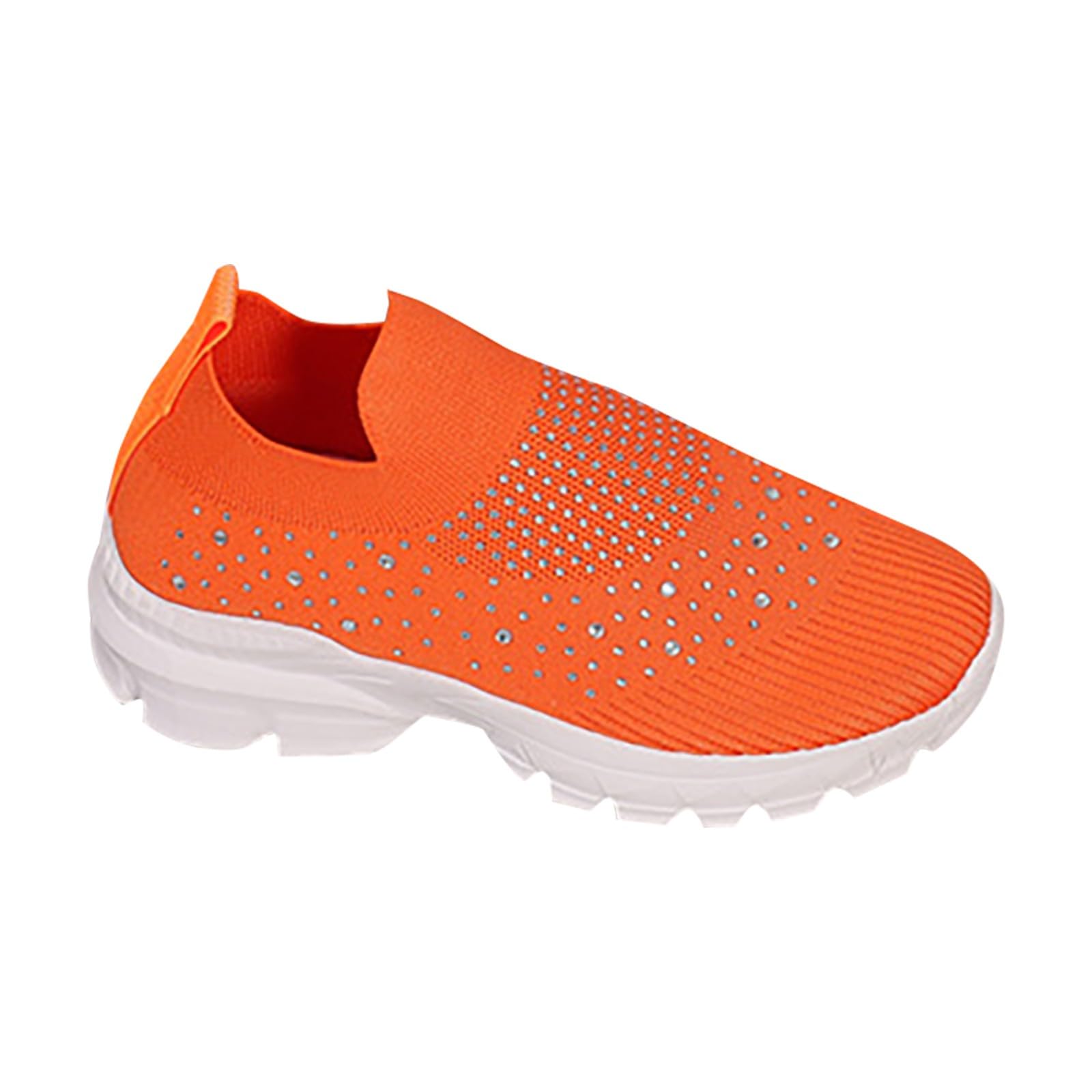 Sneakers for Women Durable Anti Slip Sneakers Mesh Breathable Round Toe Sports Shoes Dressy Wide Fitting Sneakers Loafers Ladies Lightweight Soft Sole Running Hiking Jogging Shoes Orange
